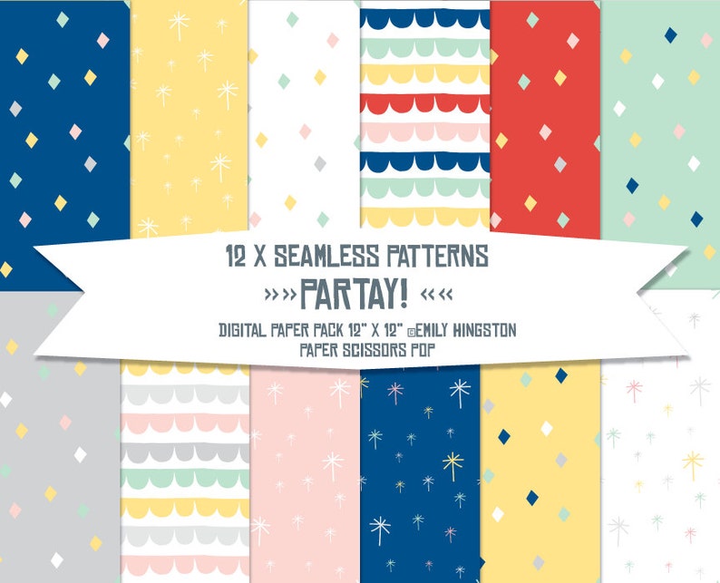 Seamless Digital Paper Pack Hand Drawn Confetti Bunting | Etsy