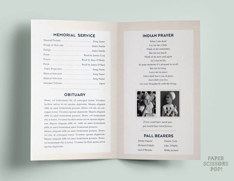 Funeral Program, Floral Funeral Program, Personalized Botanical ...
