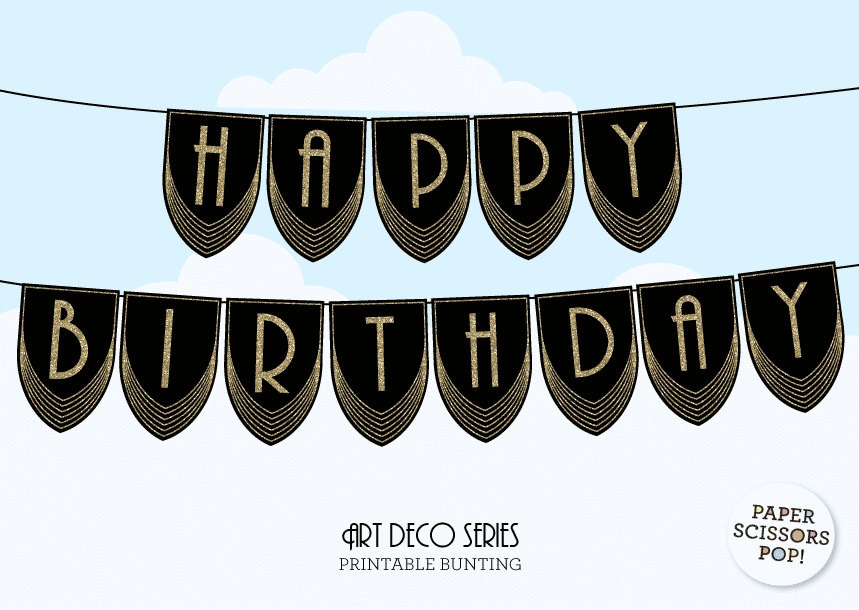 Gatsby Birthday Banner, Gatsby Decor, Instant Download, Art Deco Happy ...