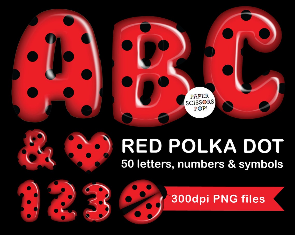 Red Polka Dot Alphabet Set, PNG Sublimation, Polka Dot Letters and ...