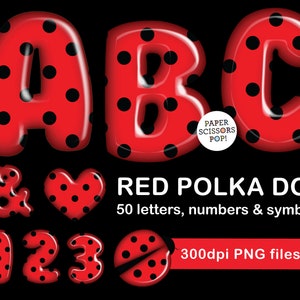 Red Polka Dot Alphabet Set, PNG Sublimation, Polka Dot Letters and ...