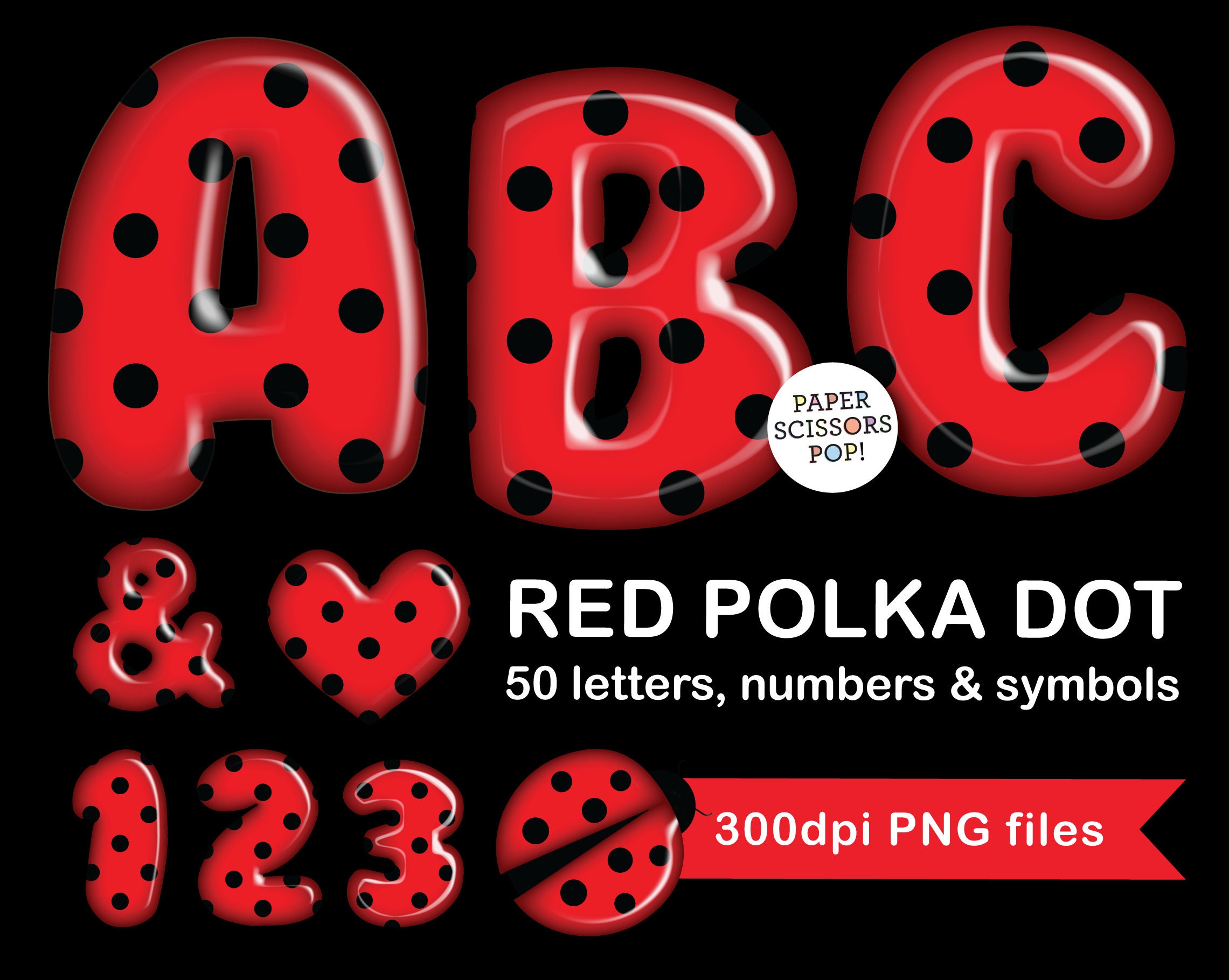 Red Polka Dot Alphabet Set, PNG Sublimation, Polka Dot Letters and ...