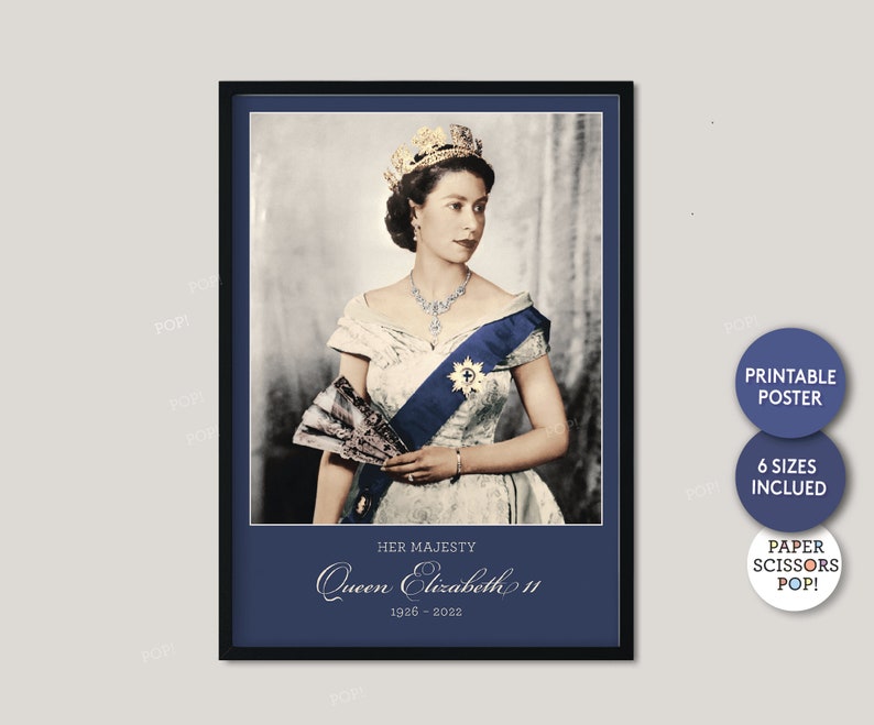 Queen Elizabeth Memorial Printable Poster, Instant Download, Young ...