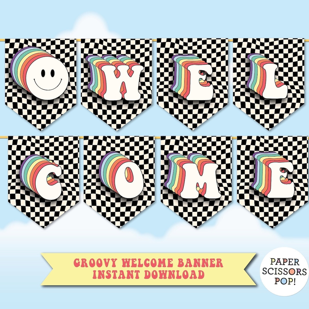 Groovy Welcome Banner, Rainbow Welcome Banner, Groovy Garland, Groovy ...