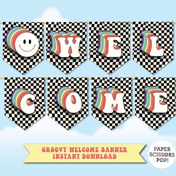 Groovy Welcome banner, rainbow welcome banner, groovy garland, groovy ...