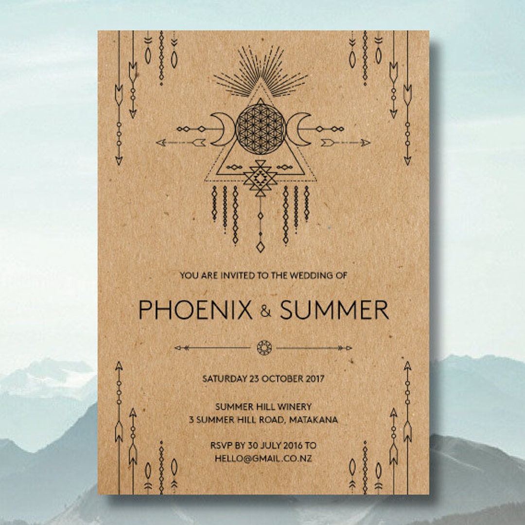 Boho Wedding Invitation, Boho Bachelorette Invite, Dream Catcher Save ...