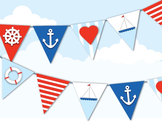 Nautical Garland, Ahoy it's a Boy, Baby Boy, Baby Shower Decor Nautical ...