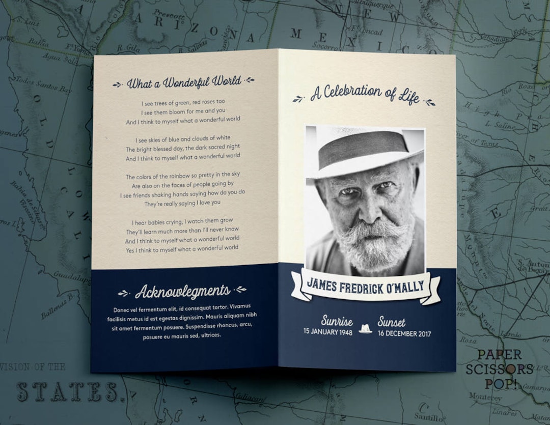 Funeral Program, Masculine Funeral Program, Personalized Memorial Order ...