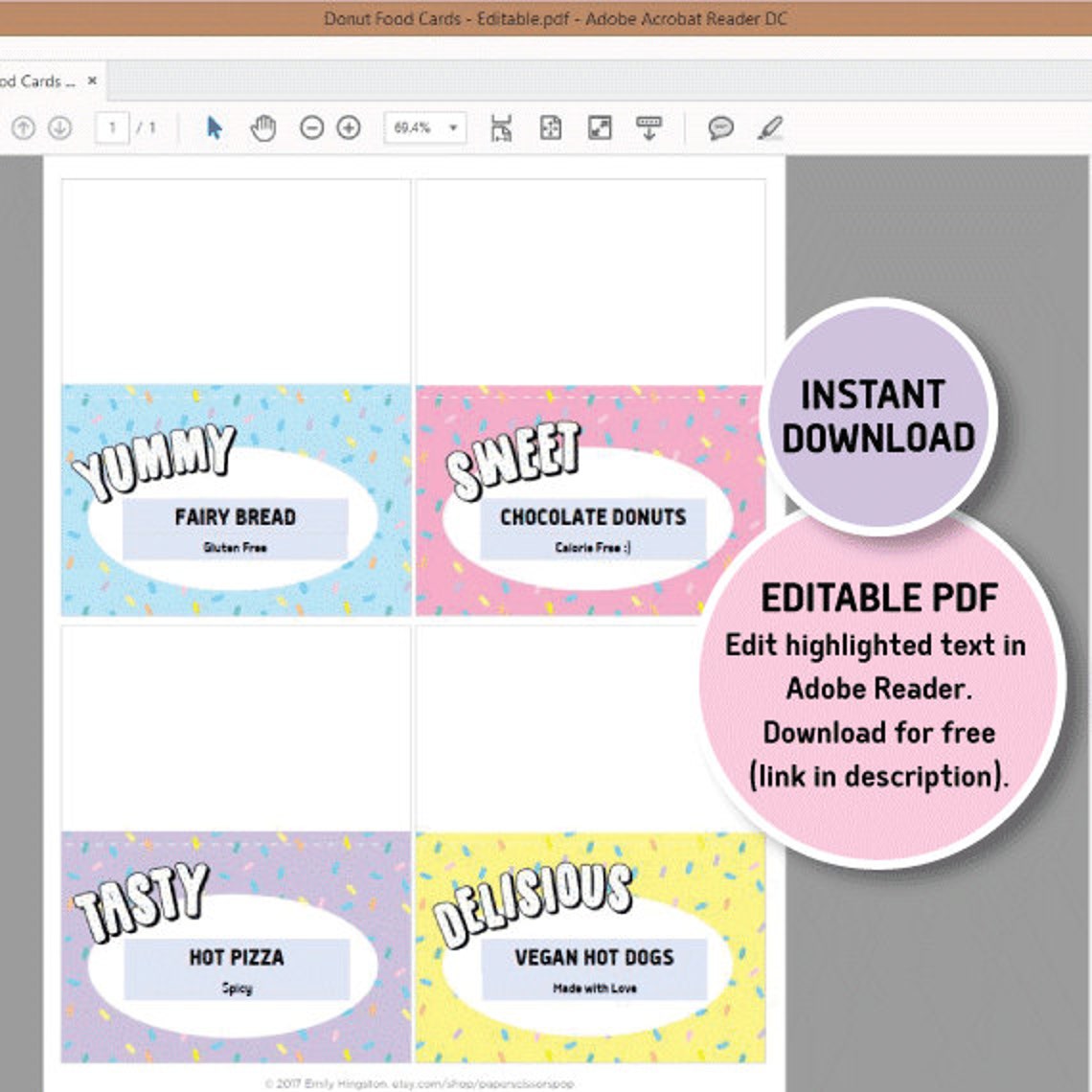 Donut Party Food Labels Tent Cards Editable Food Labels - Etsy