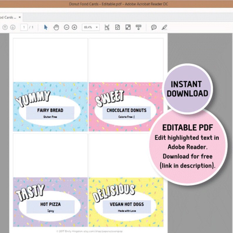 Donut Party Food Labels, Tent Cards, Editable Food Labels, Food Label ...