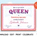 Editable the Queen Certificate, Printable Custom Award Certificate, Fun ...