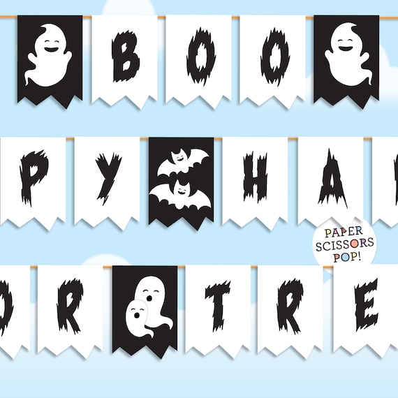 Set of 3 Halloween banners, printable ghost garland, kids Halloween ...