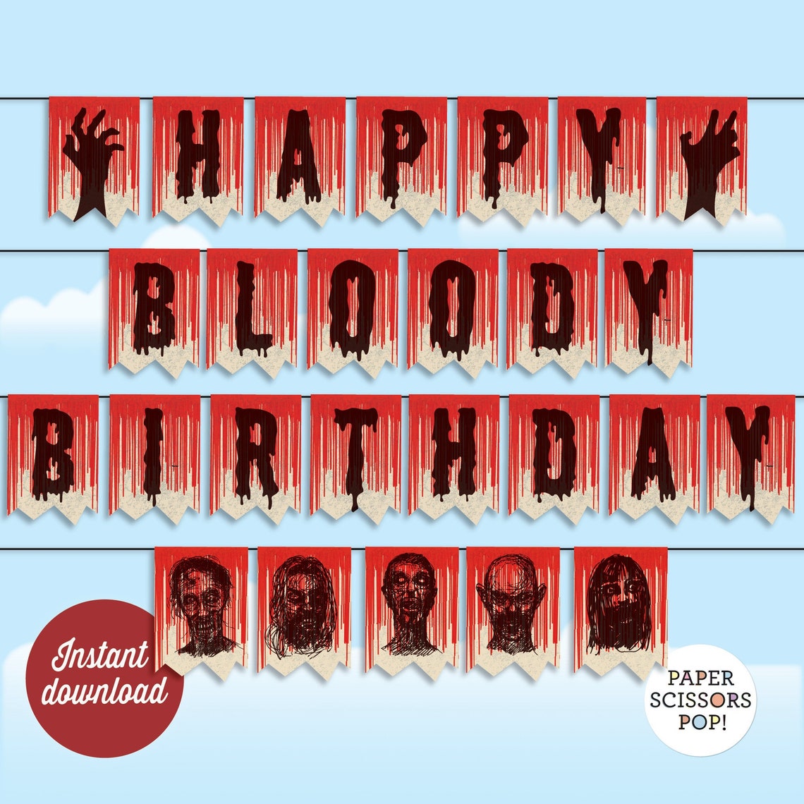Happy Bloody Birthday Banner Instant Download Halloween - Etsy
