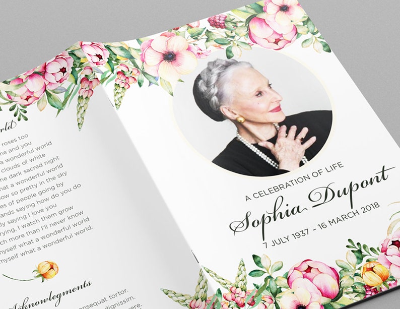 Funeral Program, Floral Funeral Program, Personalized Flowers Order of ...