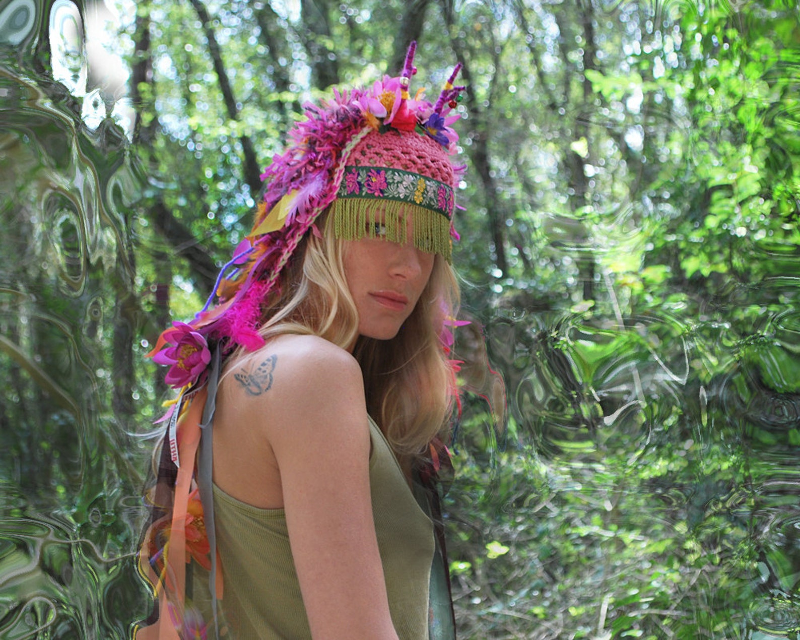 Tropical Blossom Festival Headdress | Crochet Shaman Hat - Etsy