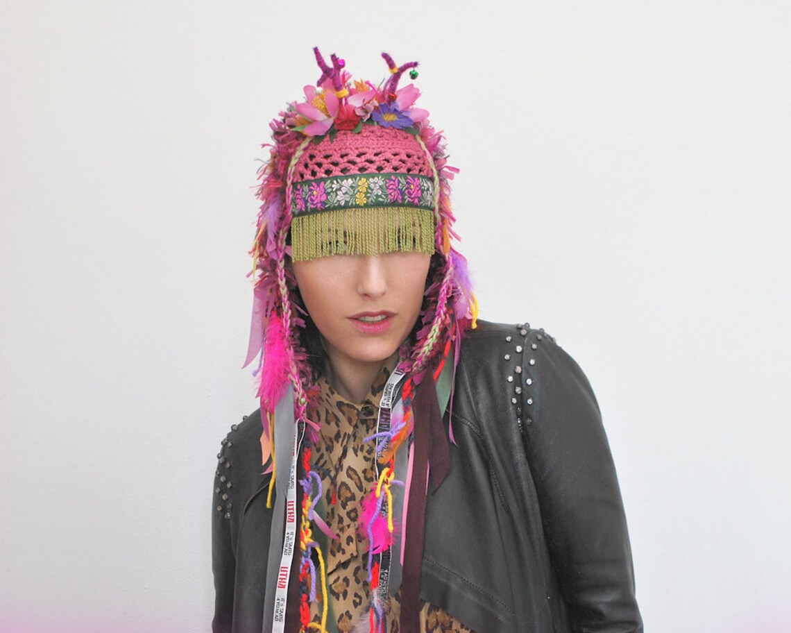 Tropical Blossom Festival Headdress | Crochet Shaman Hat - Etsy