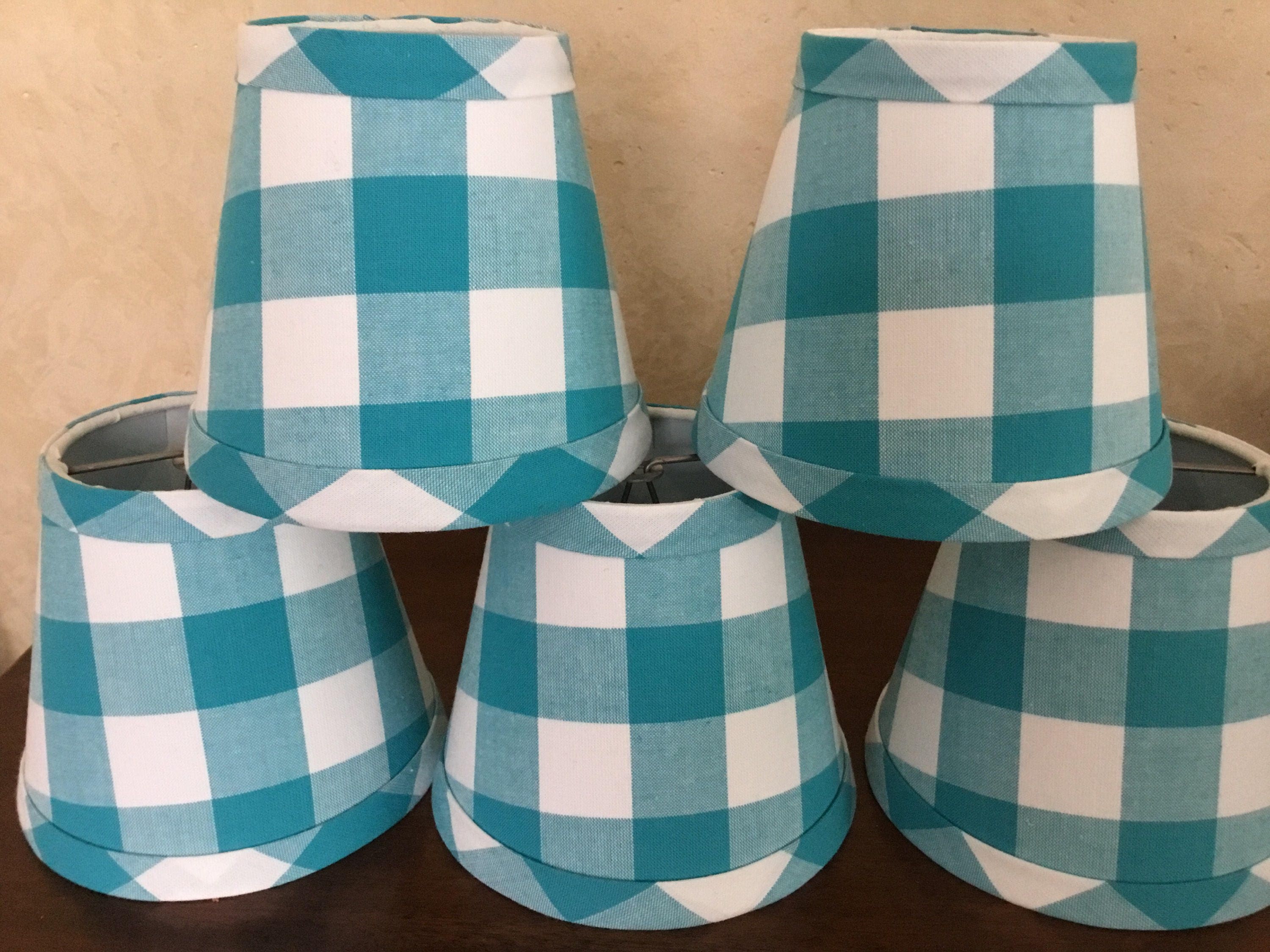Turquoise and white gingham buffalo check chandelier lampshade | Etsy