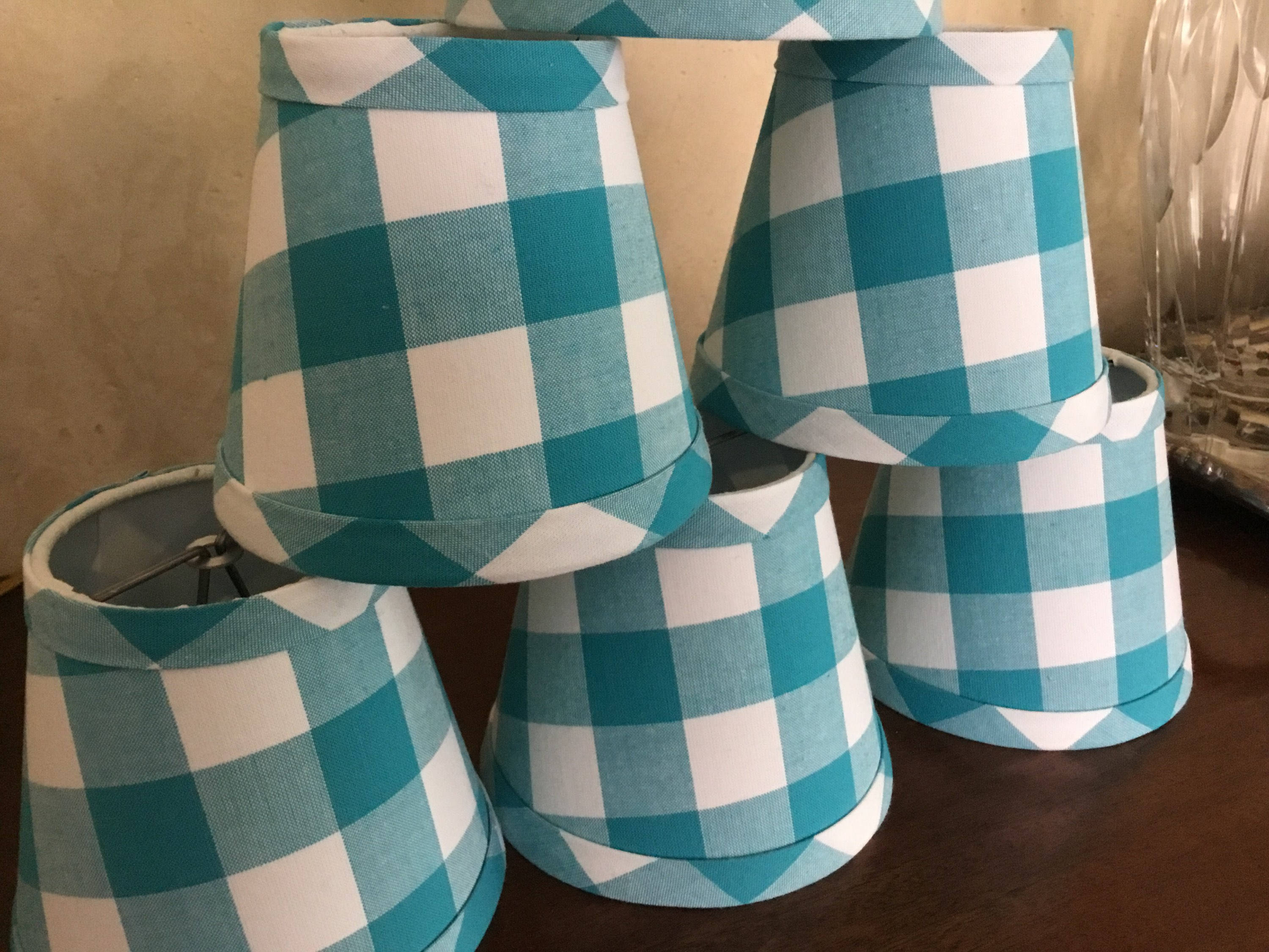Turquoise and white gingham buffalo check chandelier lampshade | Etsy