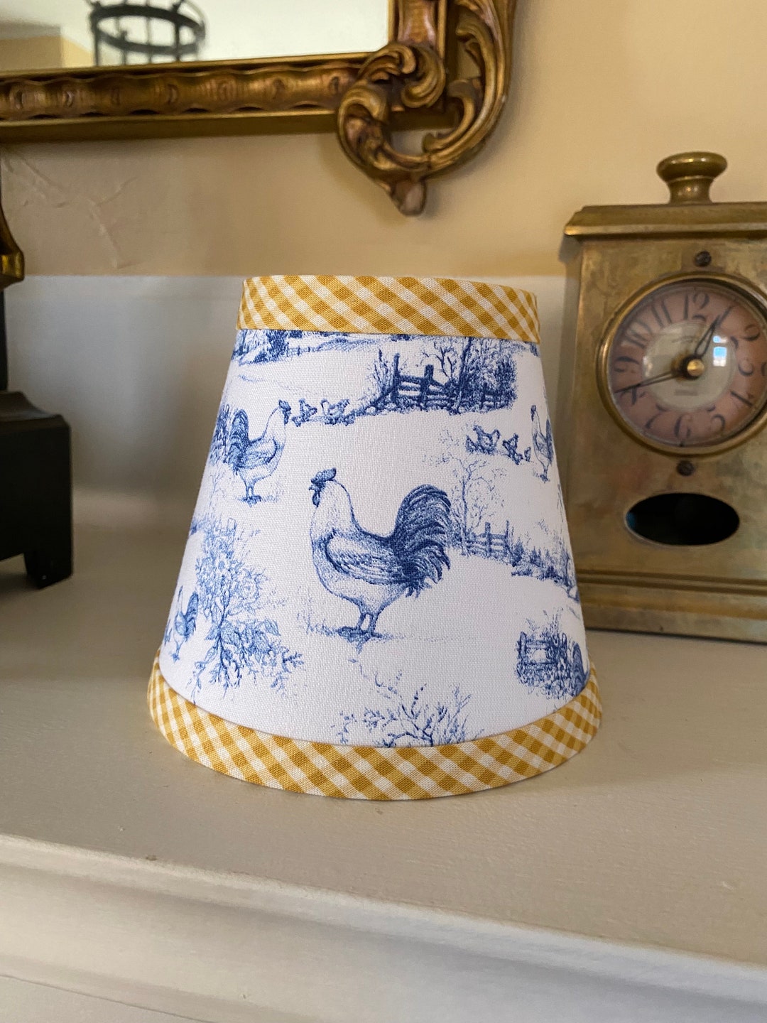 Chandelier Lampshade “home to Roost” Blue and White Rooster Fabric Wall ...