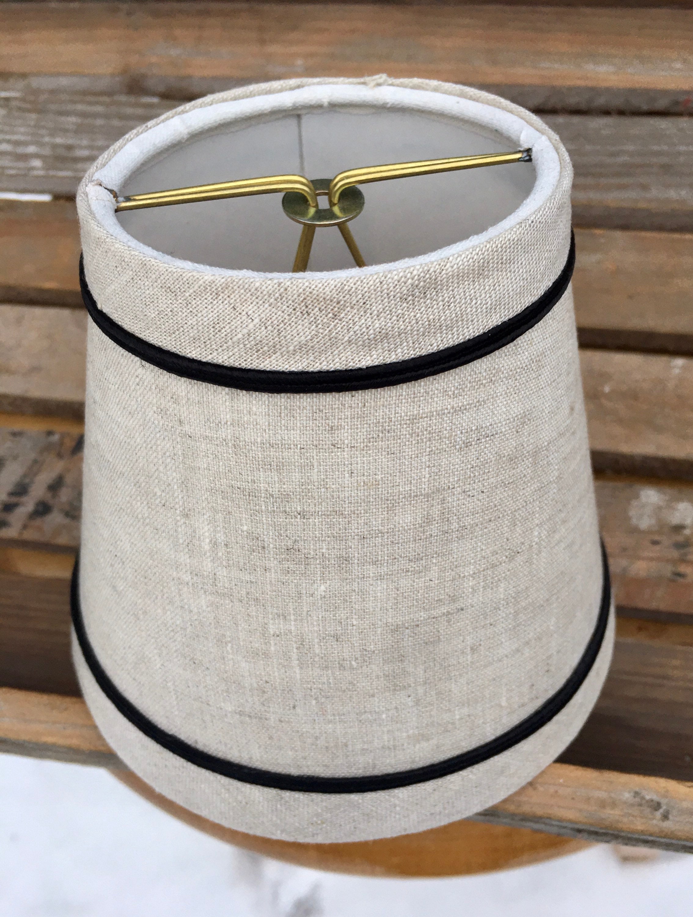 Linen Cream Lampshade Black Trim Linen Chandelier Lampshade | Etsy