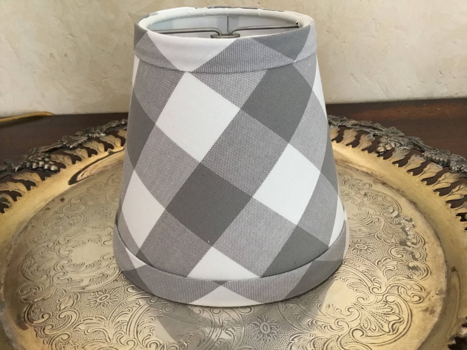 Grey and white buffalo check gingham chandelier lampshade | Etsy