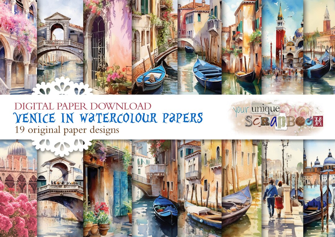 Venice in Watercolour - 16 Digital Papers - Digital Journal Paper ...