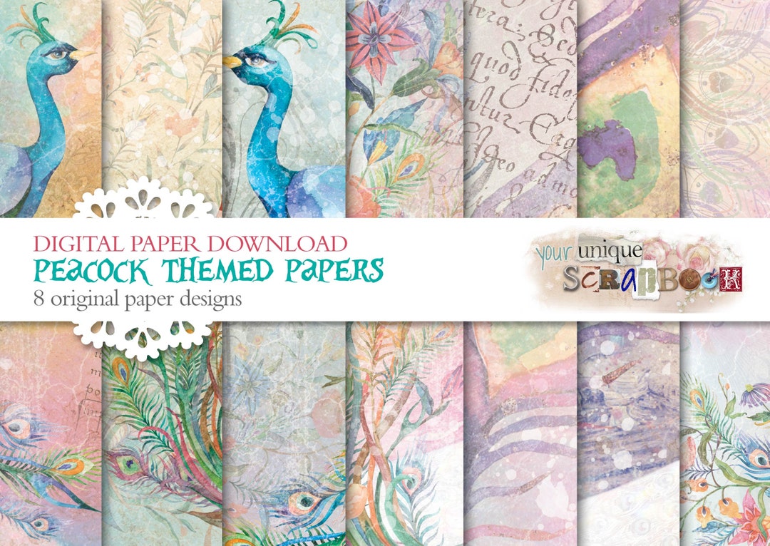 Peacock - 8 Digital Papers - Scrapbooking Digital Paper - Digital ...