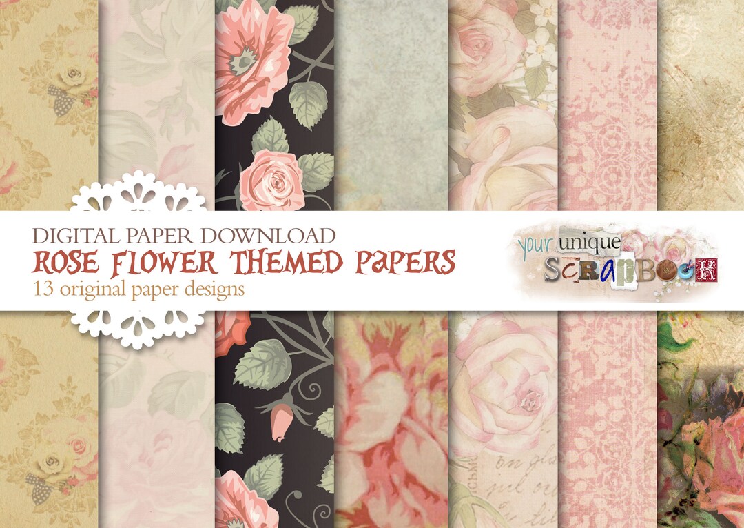 Rose Flowers - 13 Digital Download Paper - Scrapbooking Journal Paper ...