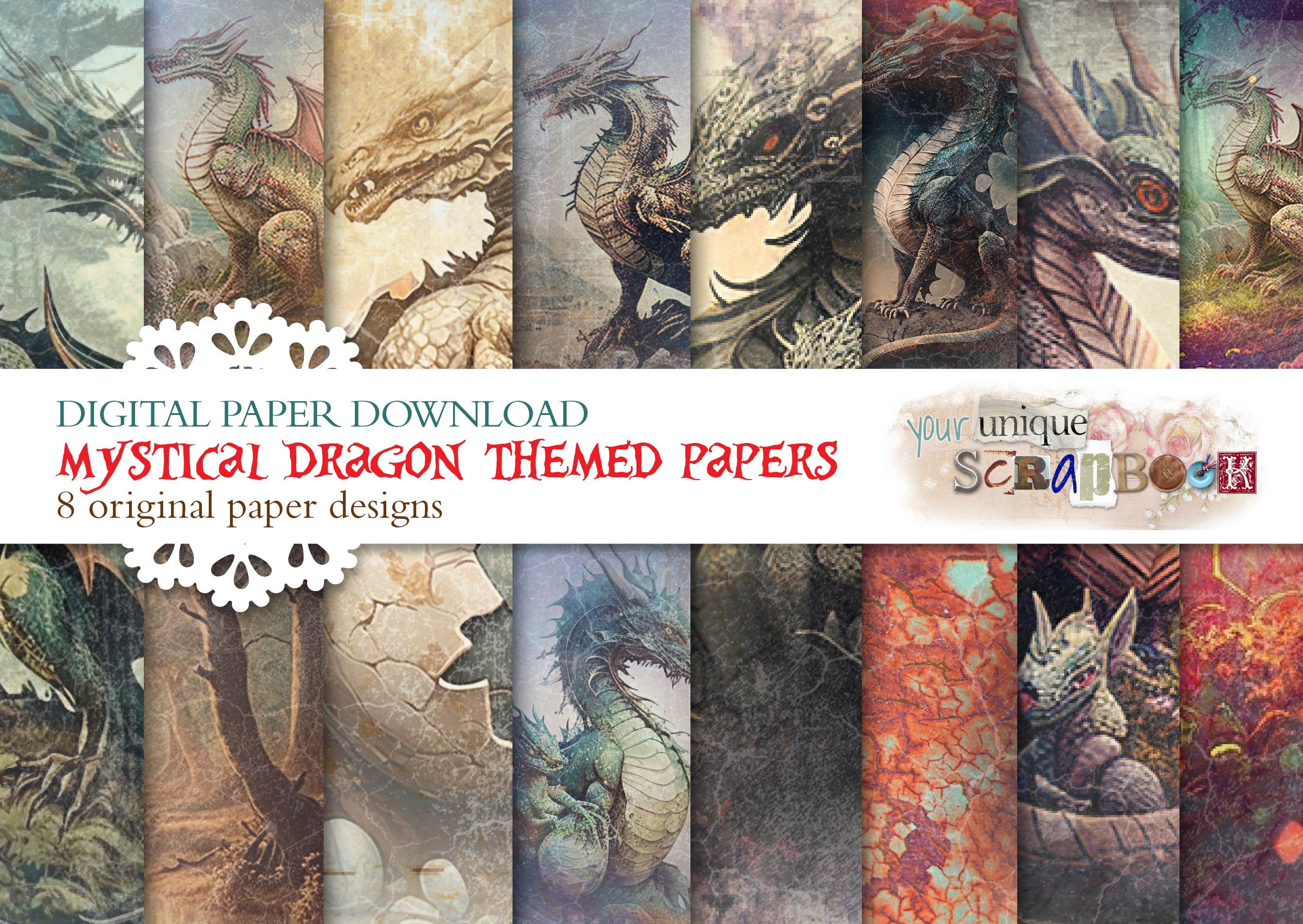 Mystical Dragons 8 Themed Papers Digital Download Scrapbooking Paper ...