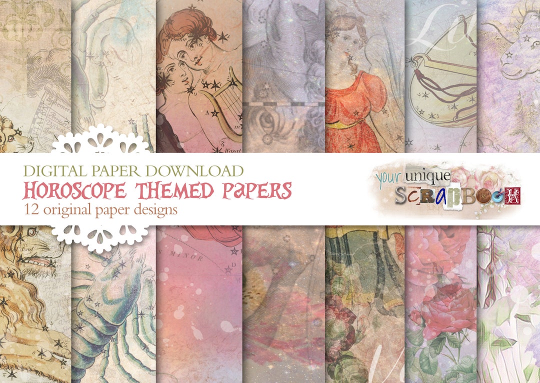 12 Zodiac Signs of the Horoscope Themed Junk Journal Paper ...