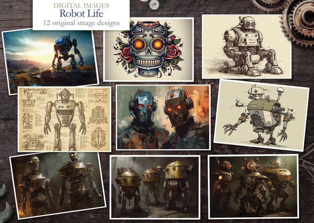 Robot Life - 12 Digital Papers - Scrapbooking Journal Paper - Digital ...