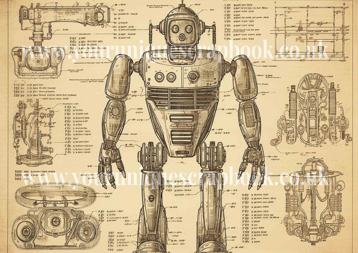 Robot Life - 12 Digital Papers - Scrapbooking Journal Paper - Digital ...