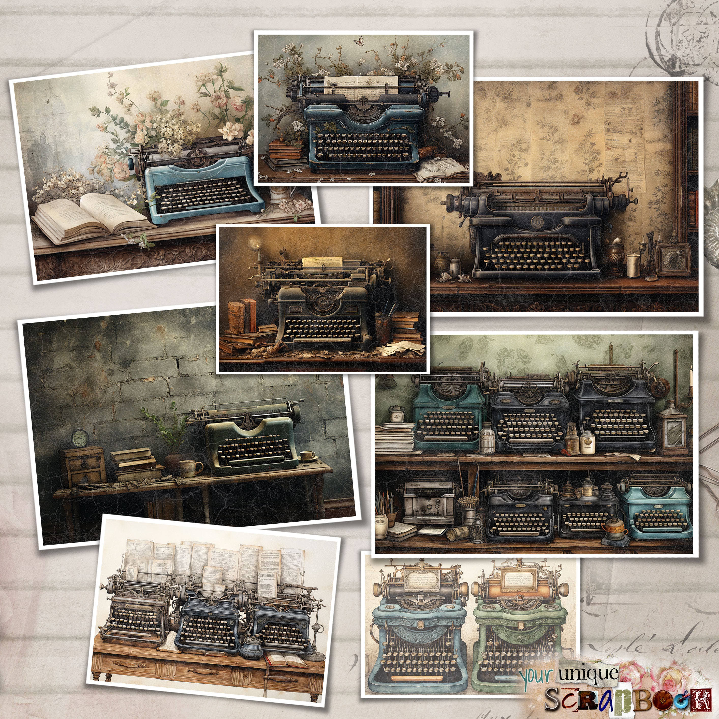 The Typewriters Story - 14 Themed Papers - Scrapbooking - Digital ...