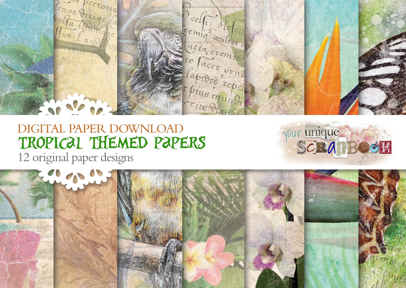 Tropical - 12 Digital Paper Downloads - Scrapbooking Journal Paper ...
