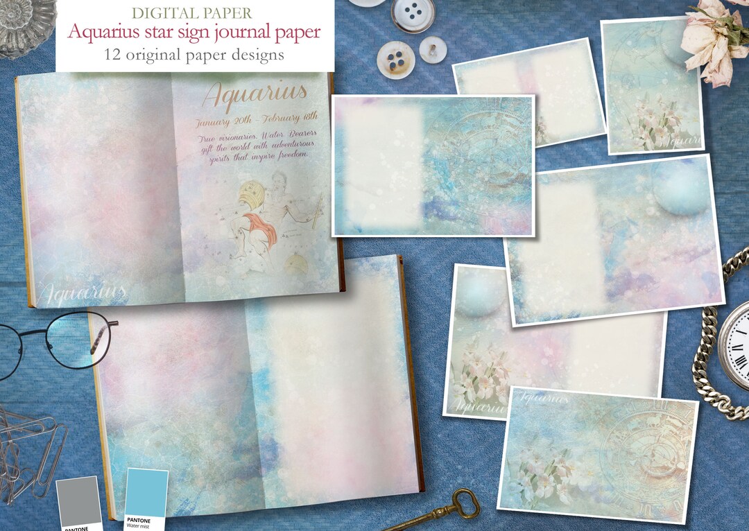 Aquarius Star Sign Journal - 12 Themed Digital Papers - Zodiac ...