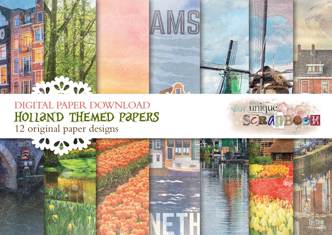 Holland - 12 Themed Digital Papers - Scrapbooking Journal Paper ...