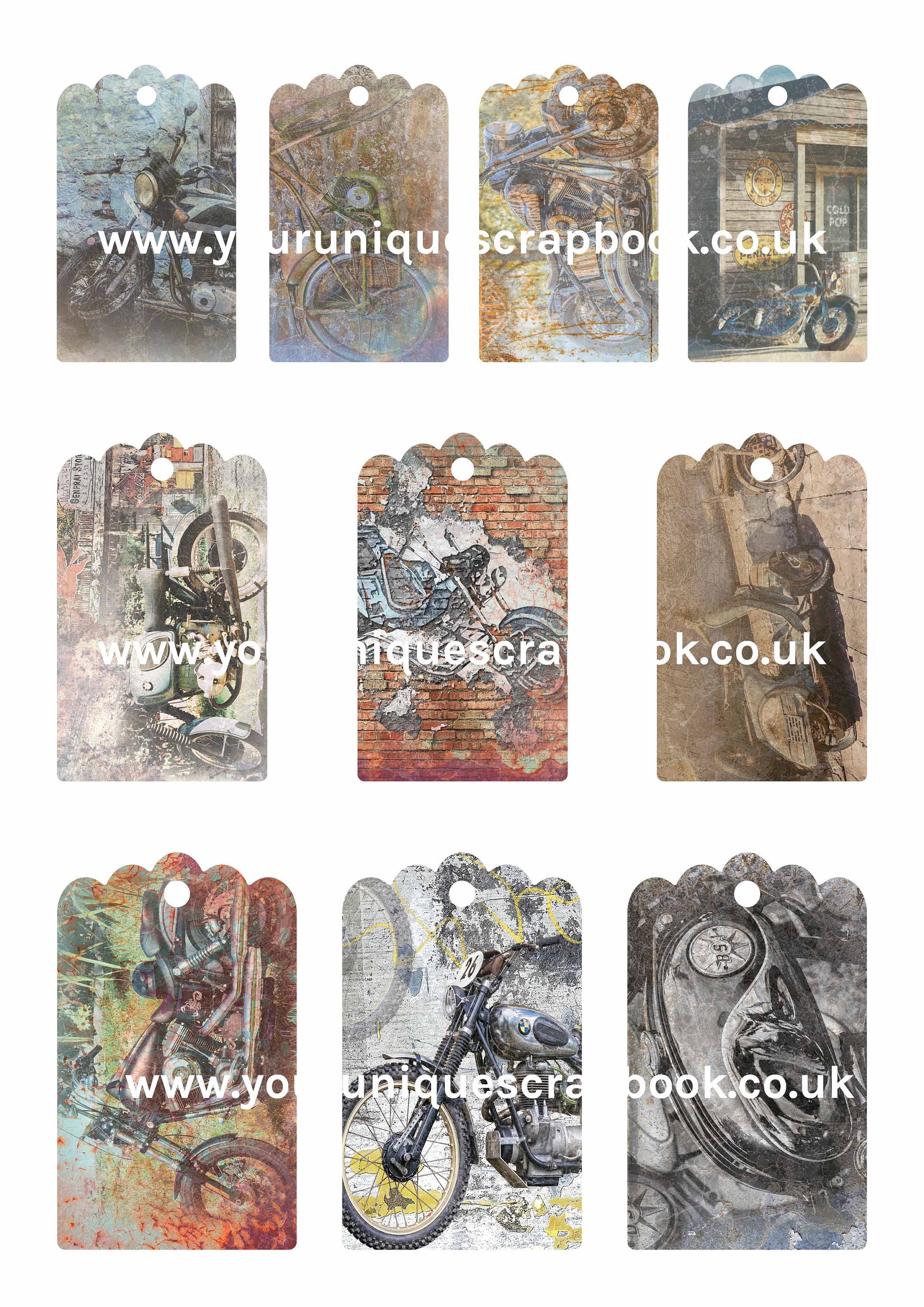 Vintage Bike Themed Gift Tags and Envelopes 48 Gift Tags and 6 ...