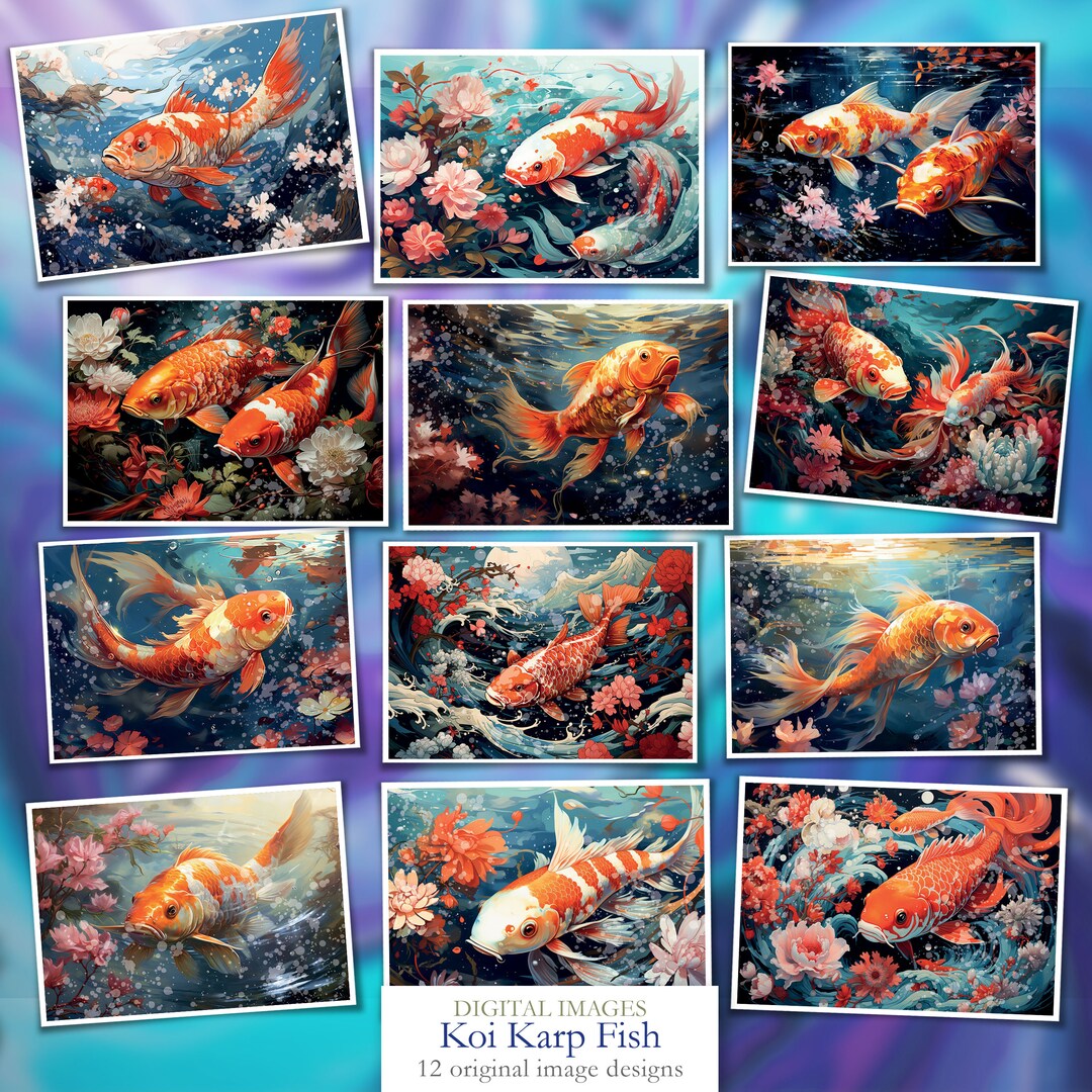 Koi Carp Fish - 12 Digital Papers - Scrapbooking Journal Paper ...