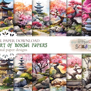 The Art of Bonsai - 14 Themed Digital Paper - Bonsai Tree ...