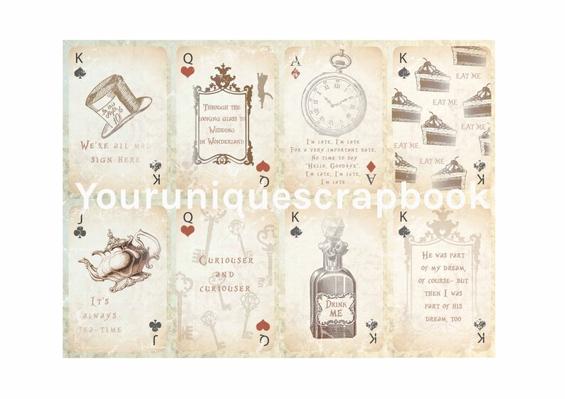 Alice in Wonderland - Blue Scrapbooking Journal Paper - Vintage Themed ...