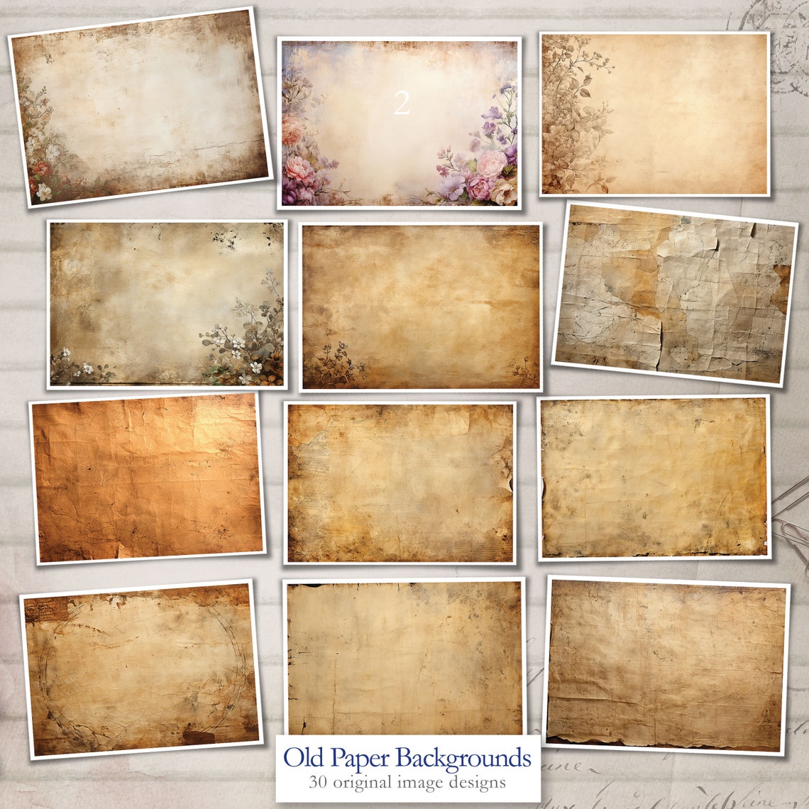 30 Old Paper Backgrounds, Vintage Printable Papers, Digital Art Pack ...