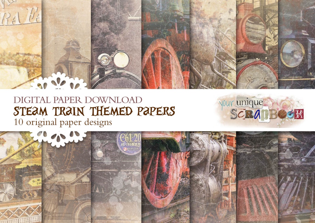 Steam Trains - 10 Themed Junk Journal Papers - Scrapbooking Journal ...