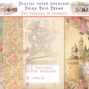 Fairy Tale Themed Paper and Tags - Scrapbooking Journal Paper - Digital ...