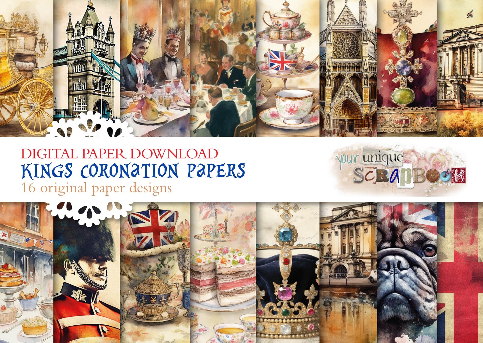 Kings Coronation - 16 Digital Papers - Scrapbooking Journal Paper ...