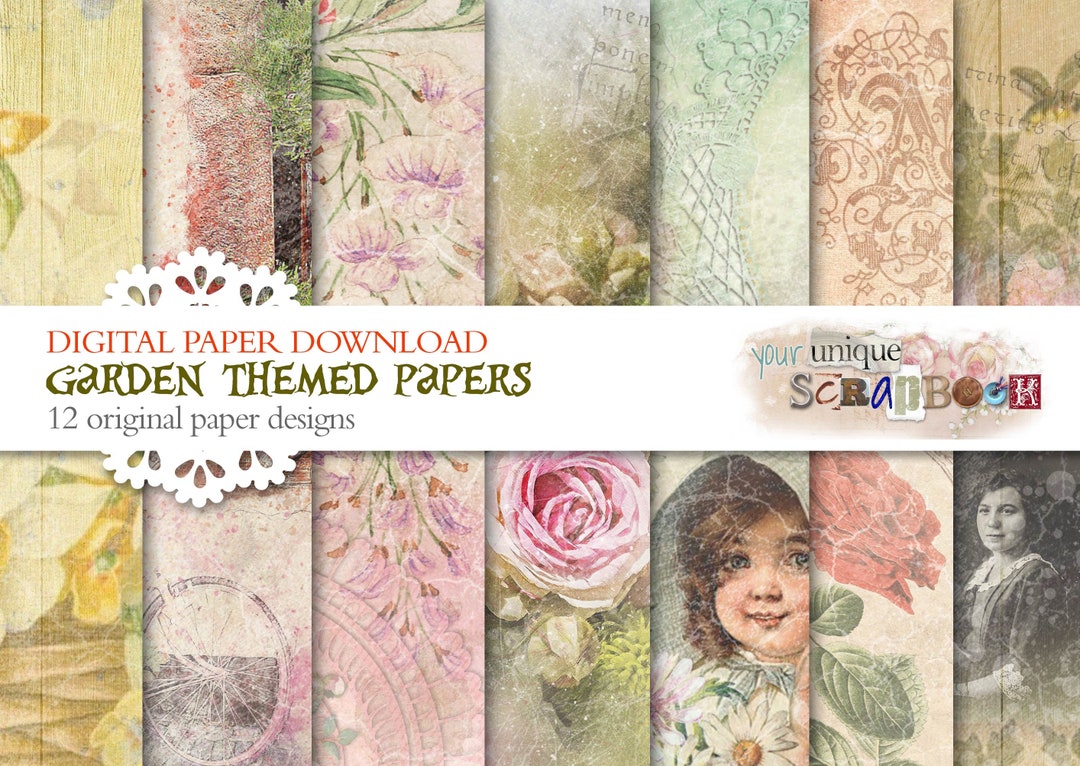 Garden Theme - 12 Digital Paper - Vintage Paper Theme - Scrapbooking ...