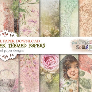 Garden Theme - 12 Digital Paper - Vintage Paper Theme - Scrapbooking ...