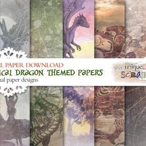 Dragon Themed BUNDLE - 18 Digital Papers, 48 Gift Tags and 6 Envelopes ...