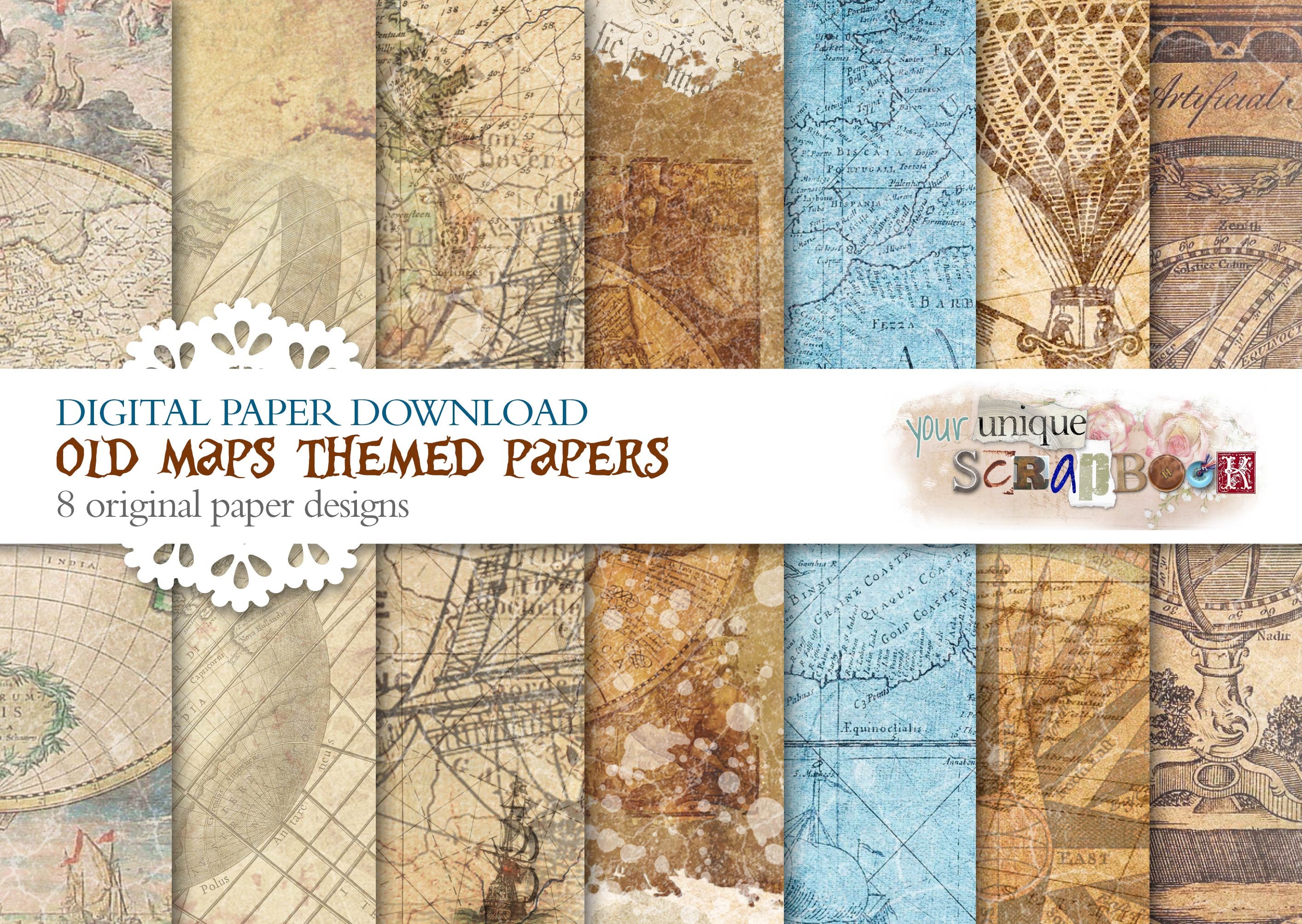 Old Maps 8 Digital Paper Downloads Scrapbooking Digital - Etsy