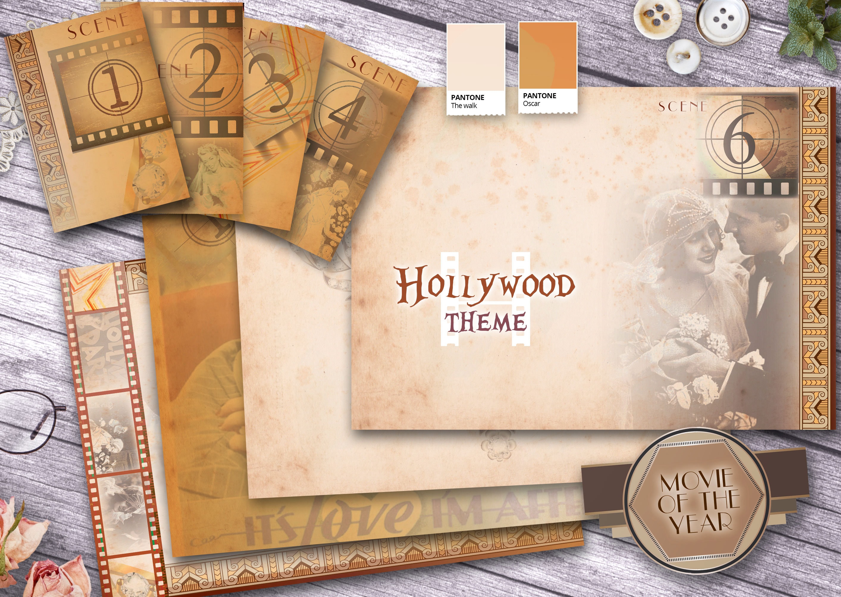 Hollywood Theme Scrapbooking Journal Paper Vintage Themed Digital ...