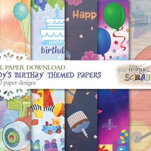 1st Birthday Boy - 8 Themed Paper - Scrapbooking Digital Paper ...